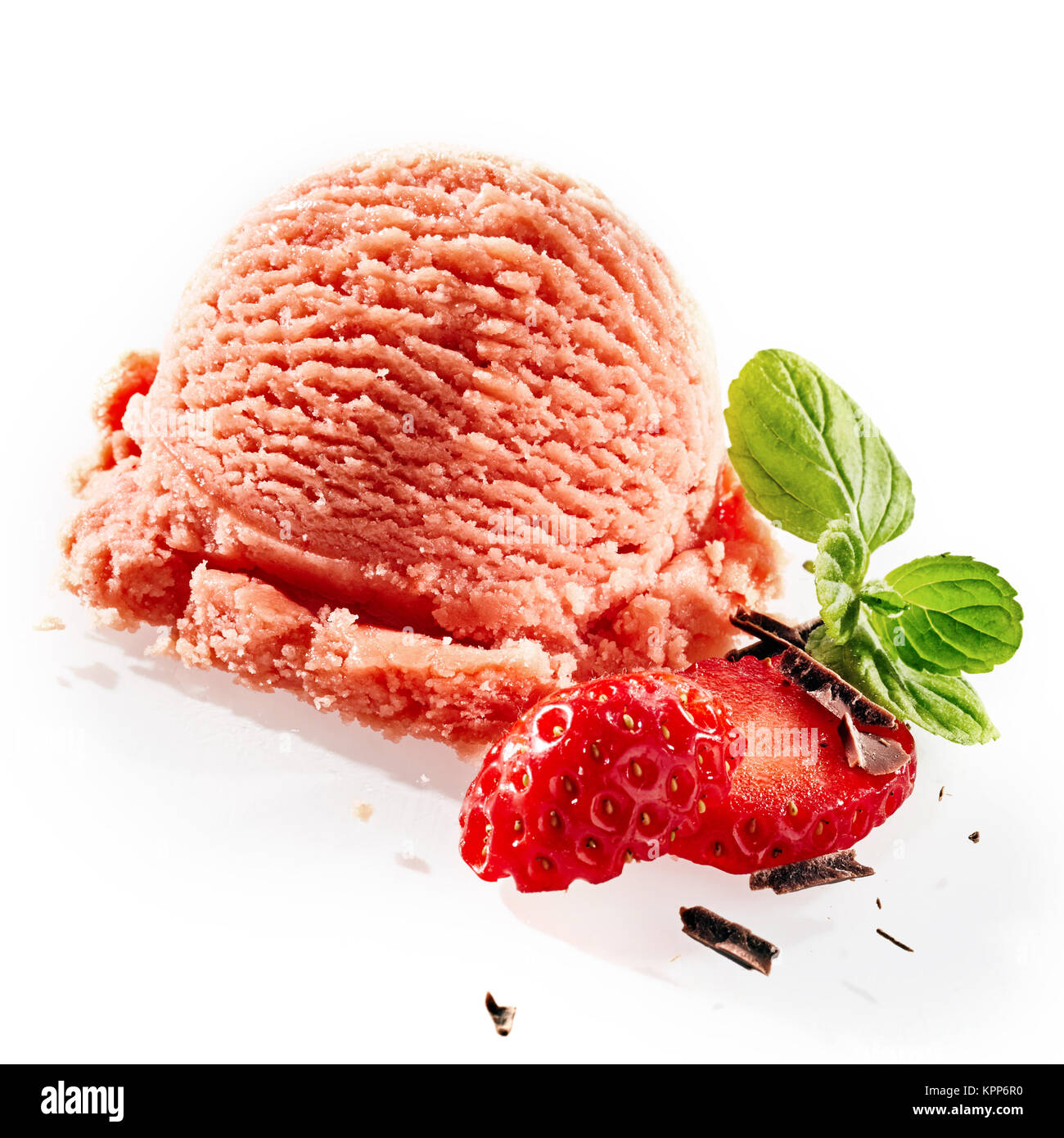 Large single scoop of creamy frozen italian dessert on a white ...