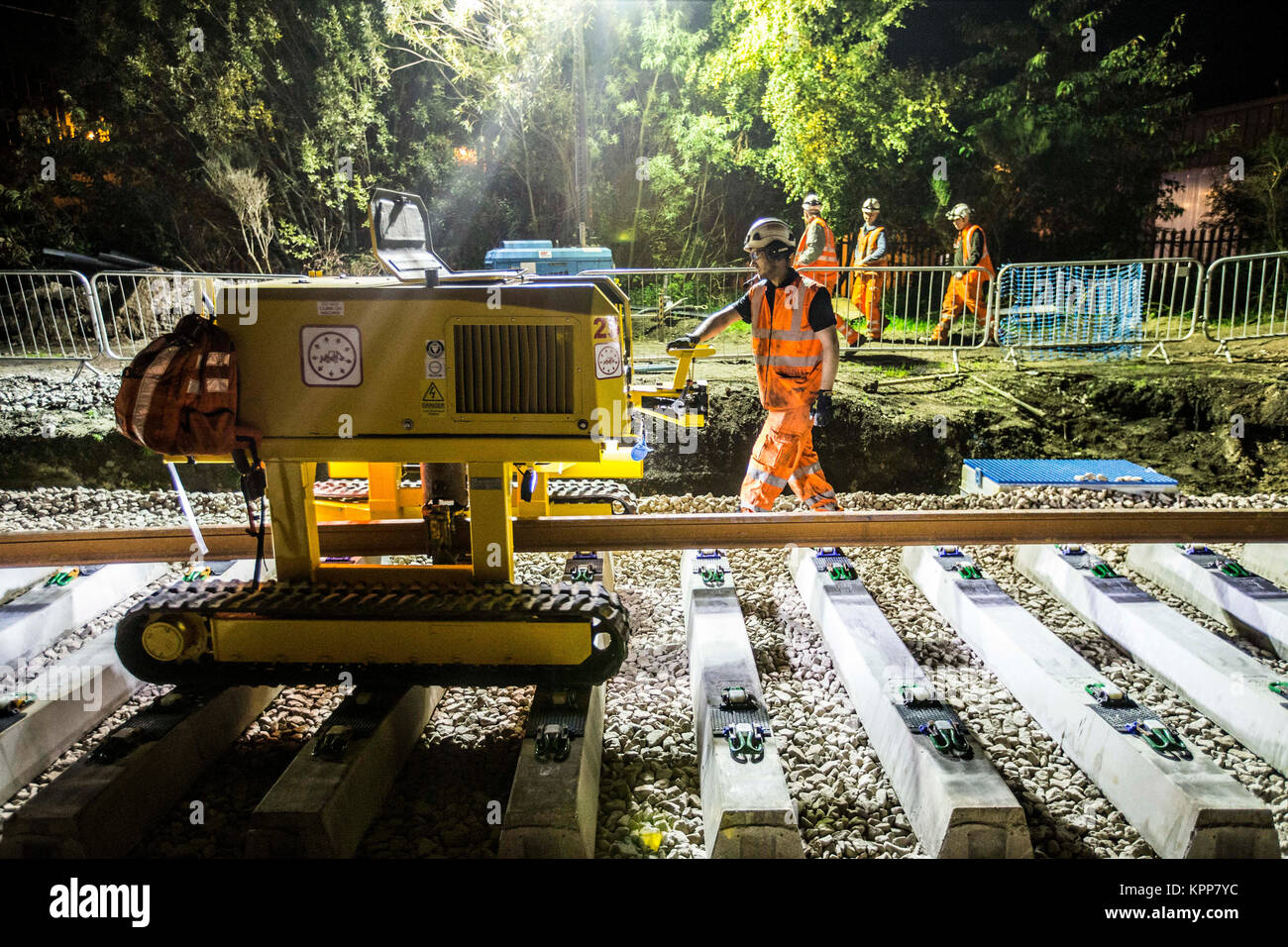 Railway construction workers Stock Photo - Alamy