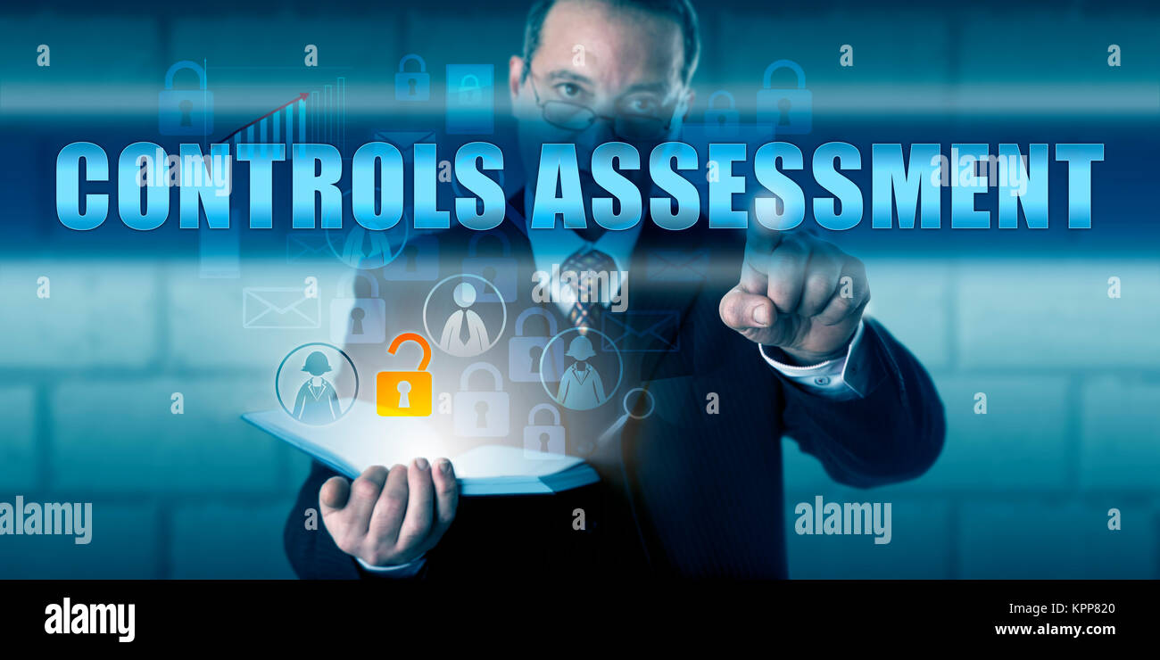 Business Manager Pushing CONTROLS ASSESSMENT Stock Photo - Alamy