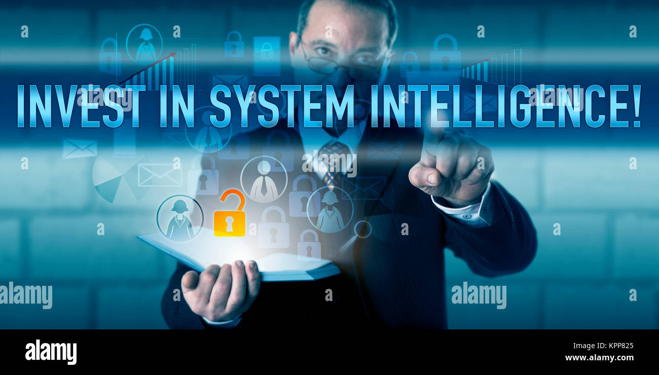 Manager Pressing INVEST IN SYSTEM INTELLIGENCE! Stock Photo - Alamy
