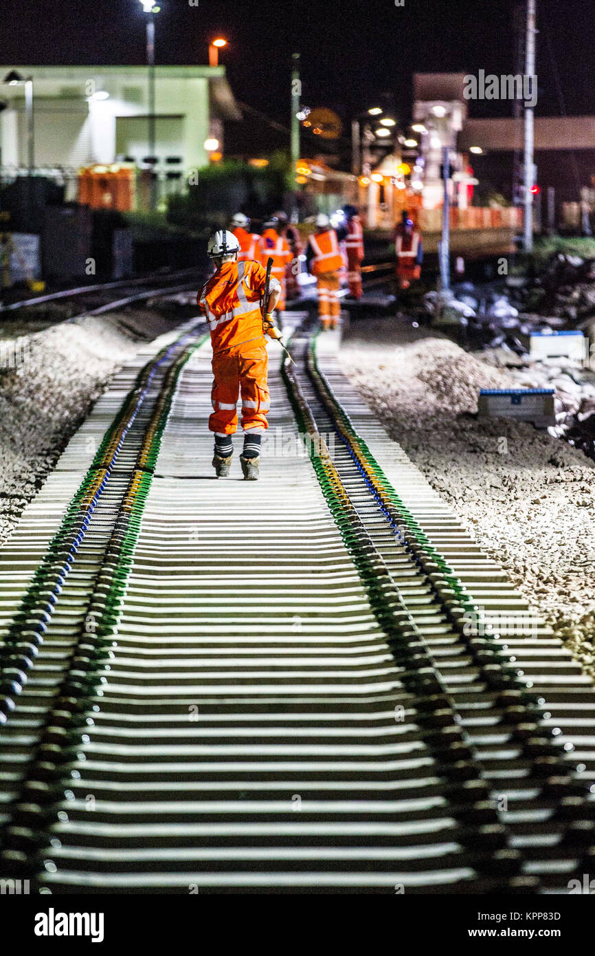 Railway construction workers Stock Photo - Alamy