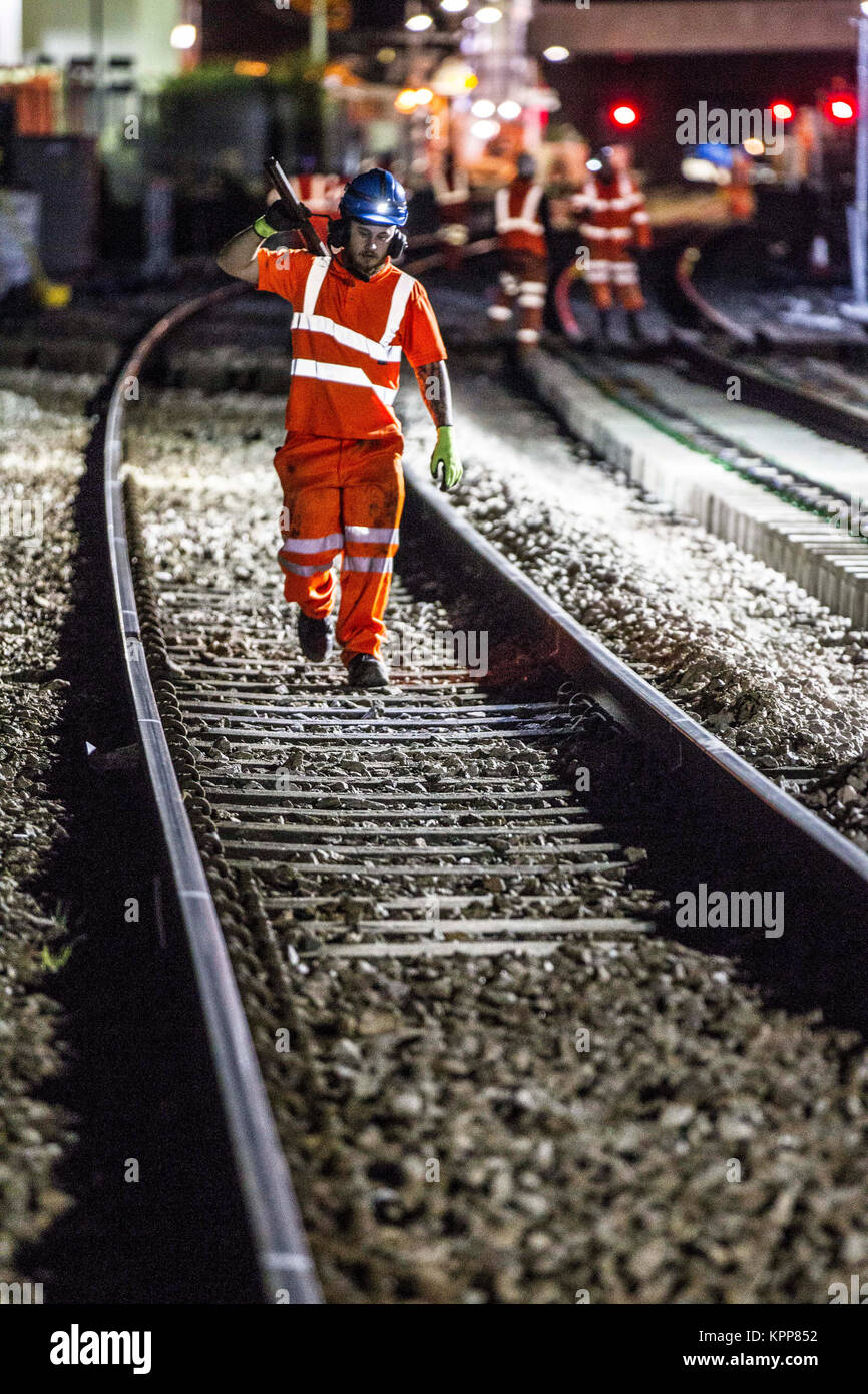 Railway construction workers Stock Photo - Alamy