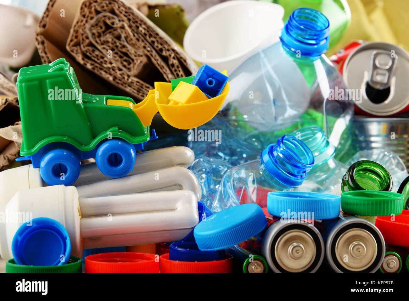 Recyclable garbage consisting of glass, plastic, metal and paper Stock ...
