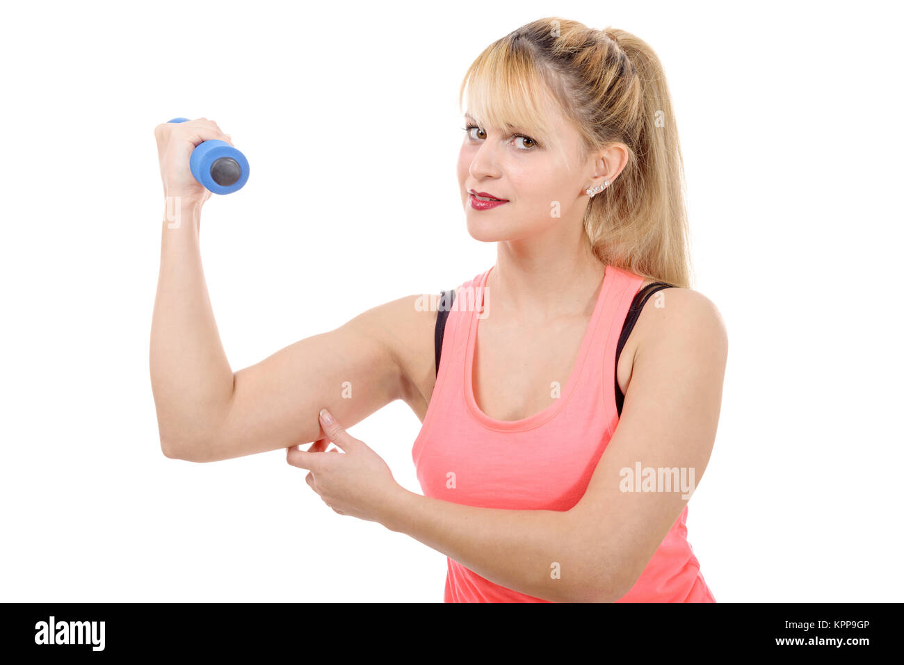 portrait of pretty sporty girl holding weight Stock Photo - Alamy