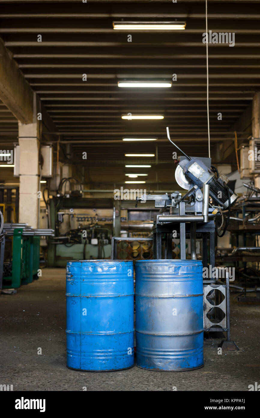 two blue industrial barrels Stock Photo - Alamy