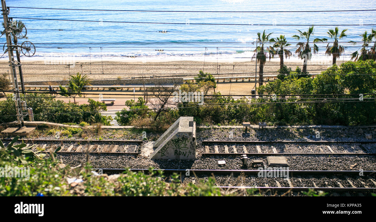 Rail tracks near the beach in Spain Stock Photo - Alamy