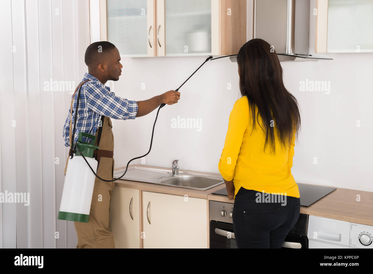 Male Worker Spraying Insecticide Stock Photo - Alamy