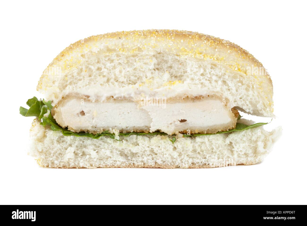 half of crispy chicken burger Stock Photo - Alamy