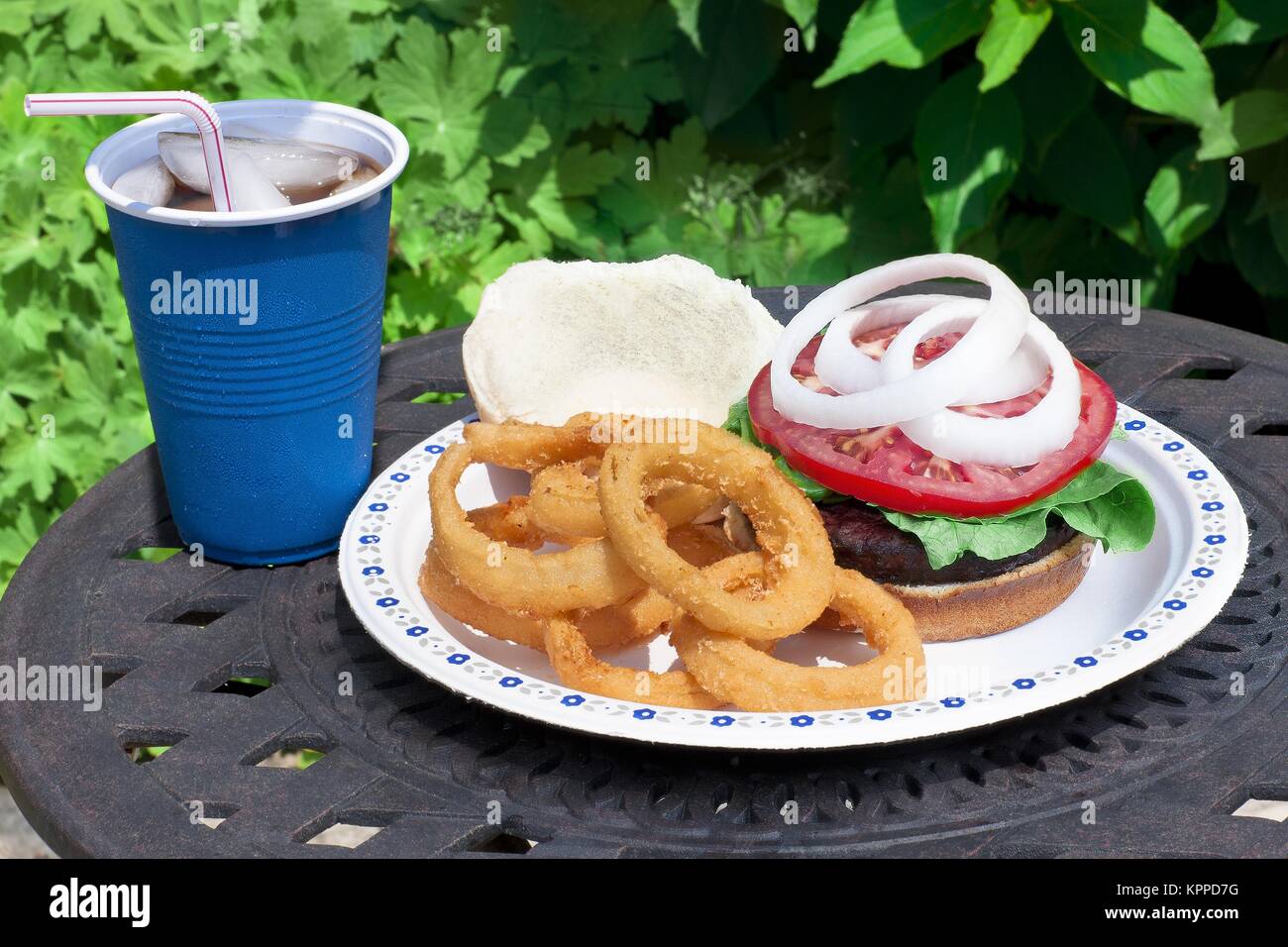 hamburger and onion rings Stock Photo - Alamy