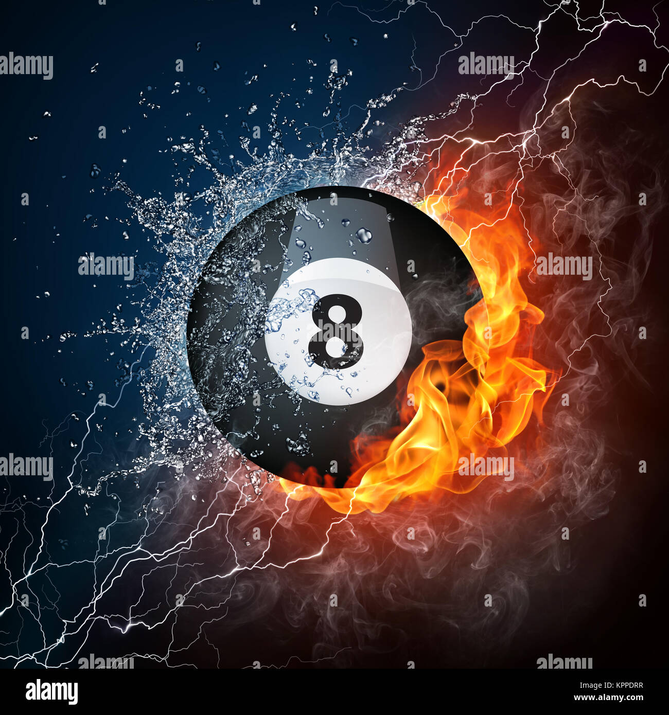 Pool Billiards Ball in Fire & Water. Computer Graphics Stock Photo - Alamy