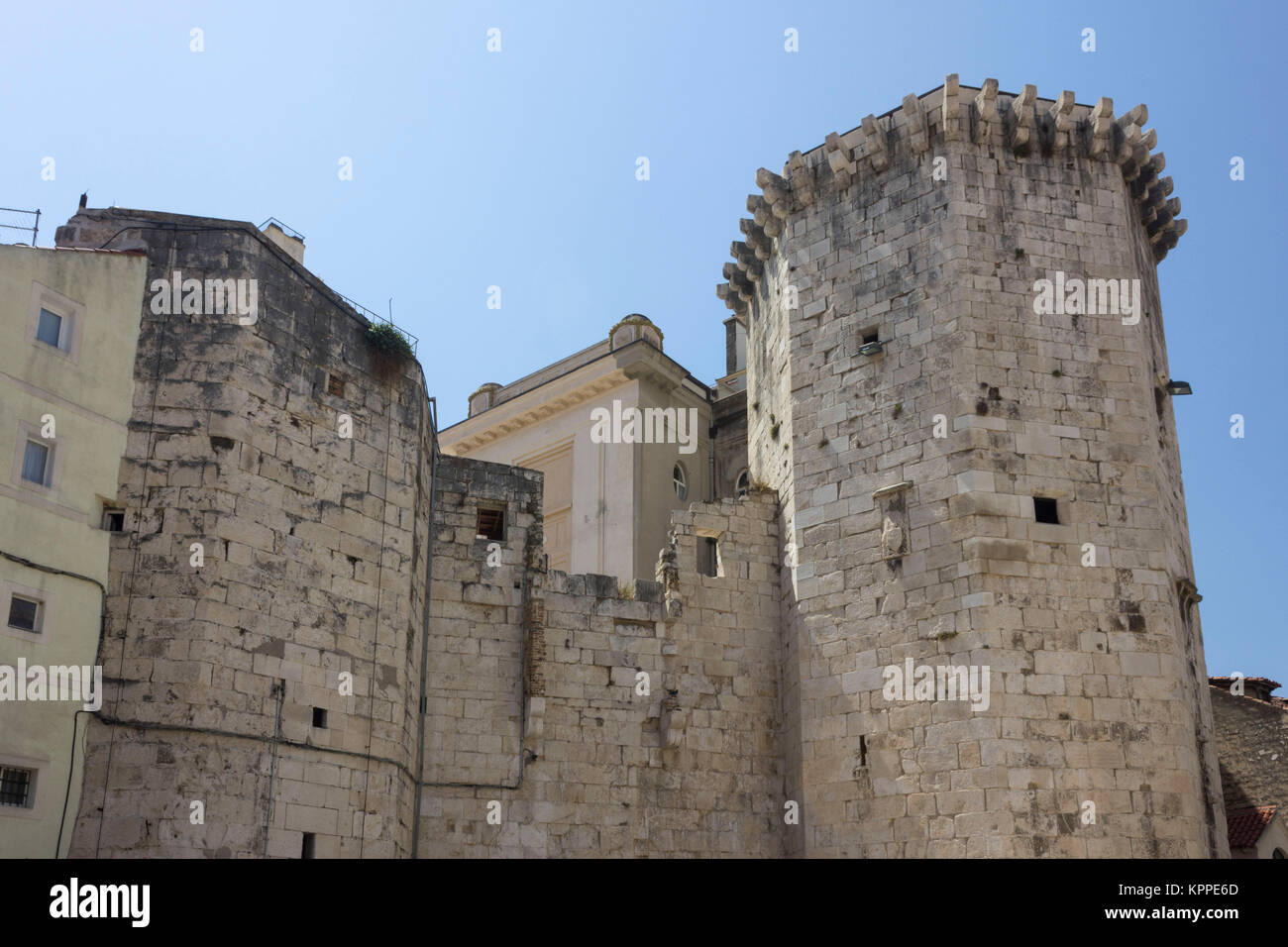 SPLIT, CROATIA - AUGUST 11 2017: Architecture of the ancient walls of ...