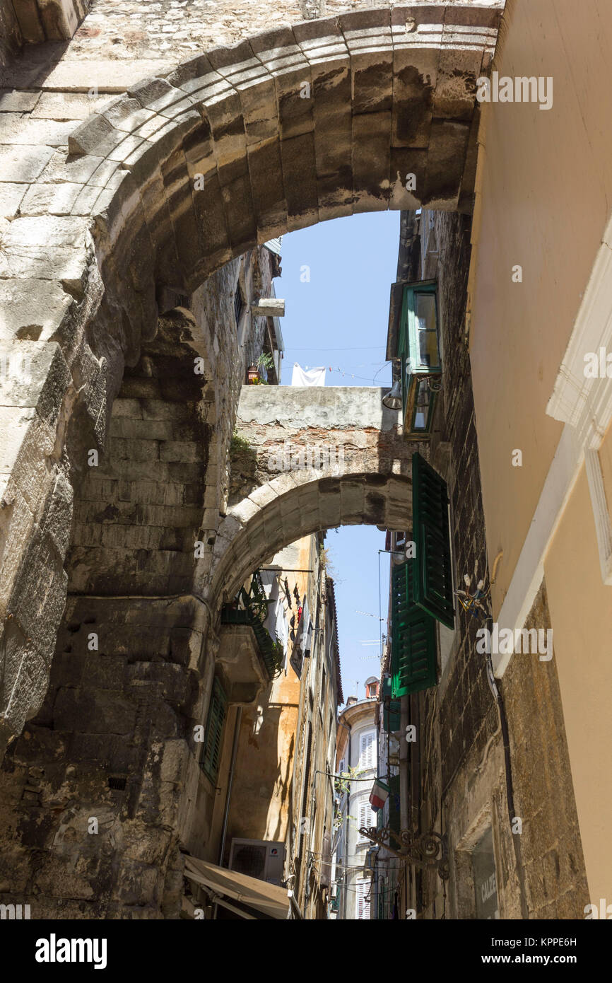 SPLIT, CROATIA - AUGUST 11 2017: Ancient walls of Split city in Croatia ...