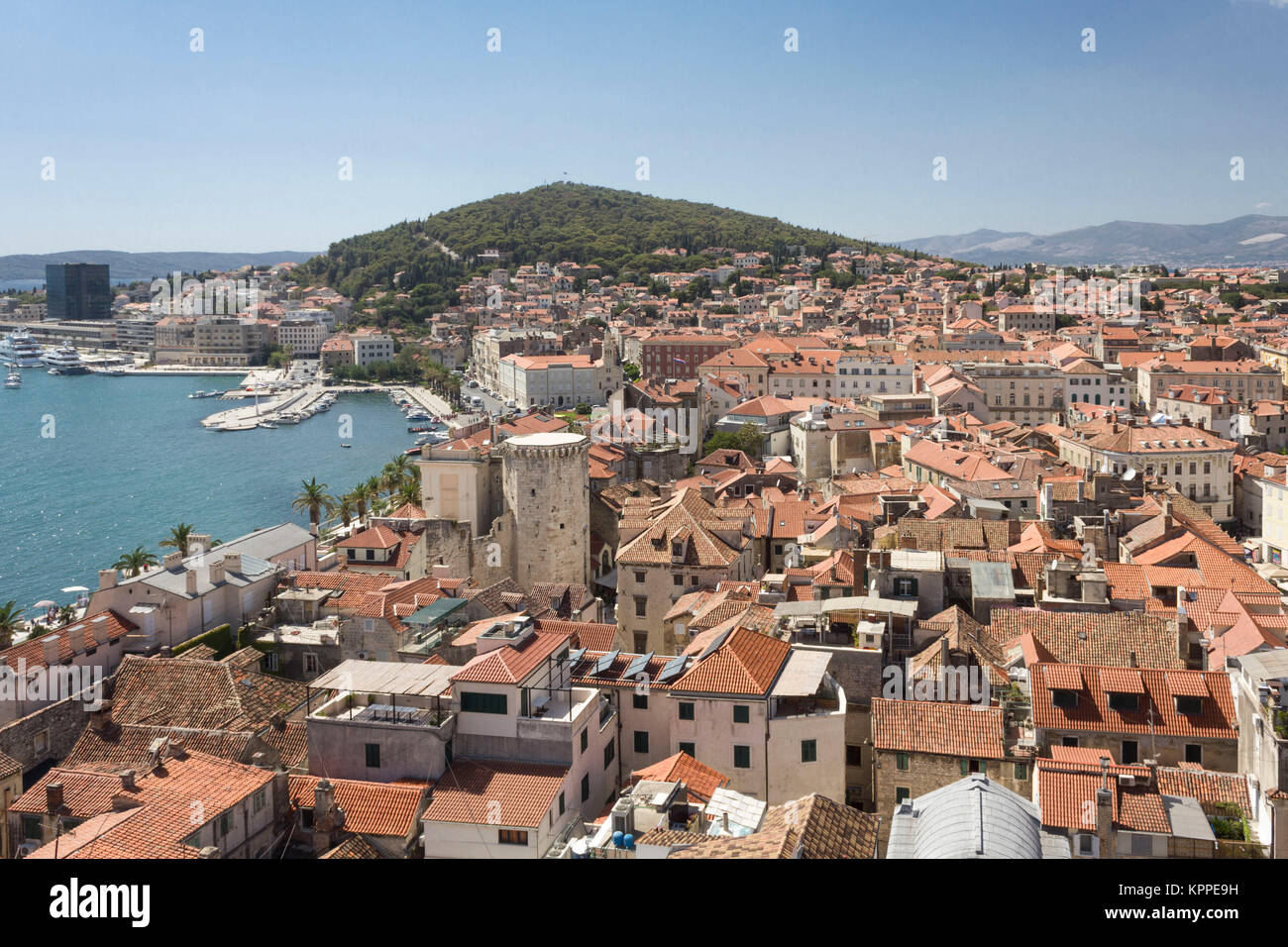 SPLIT, CROATIA - AUGUSt 11 2017: View from the top of the bell tower of ...