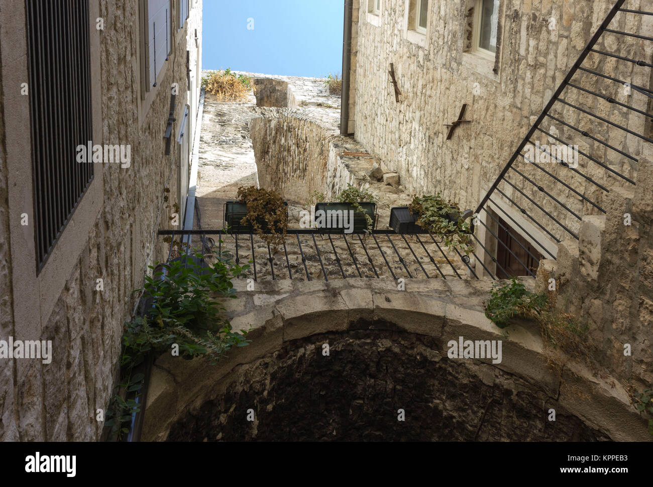 SPLIT,CROATIA - AUGUST 11 2017: Looking up at an ancient building in ...