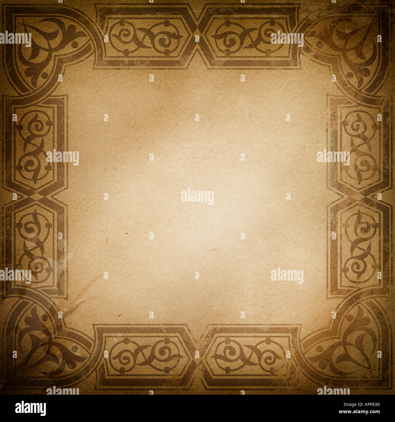 Aging paper background with decorative old-fashioned frame. Vintage ...