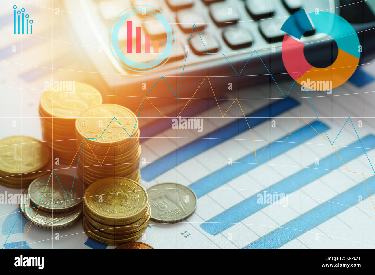 Stacked of money coins with book bank on wood table background and ...