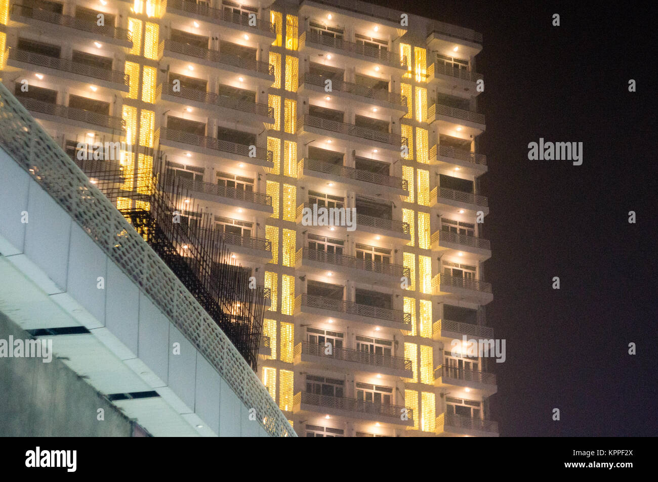 Skyscaper with offices and residences in Noida gurgaon delhi at night ...