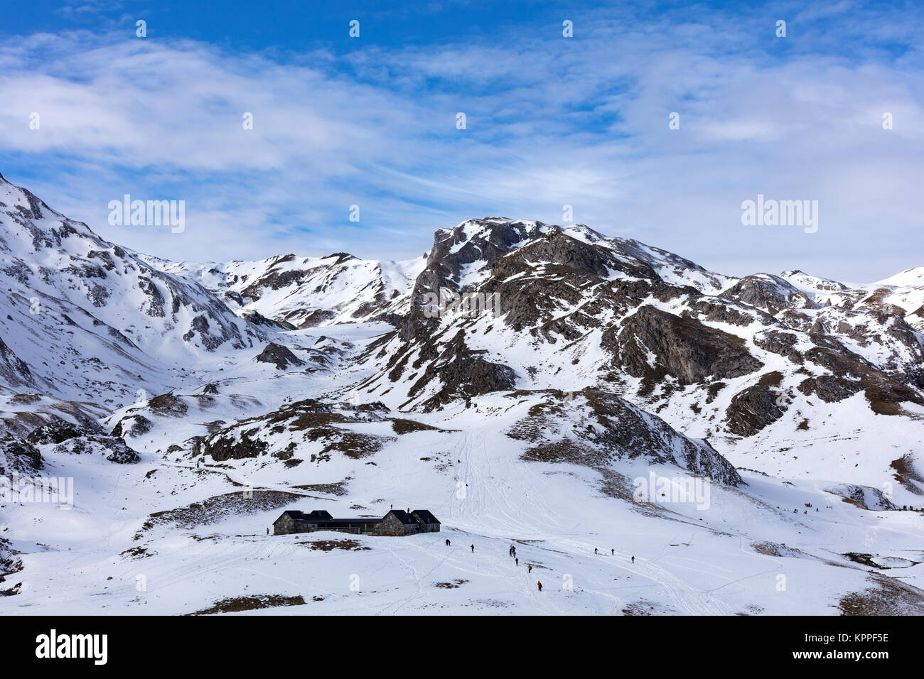 snowy mountainous landscape in the park of the French Pyrenees Stock ...