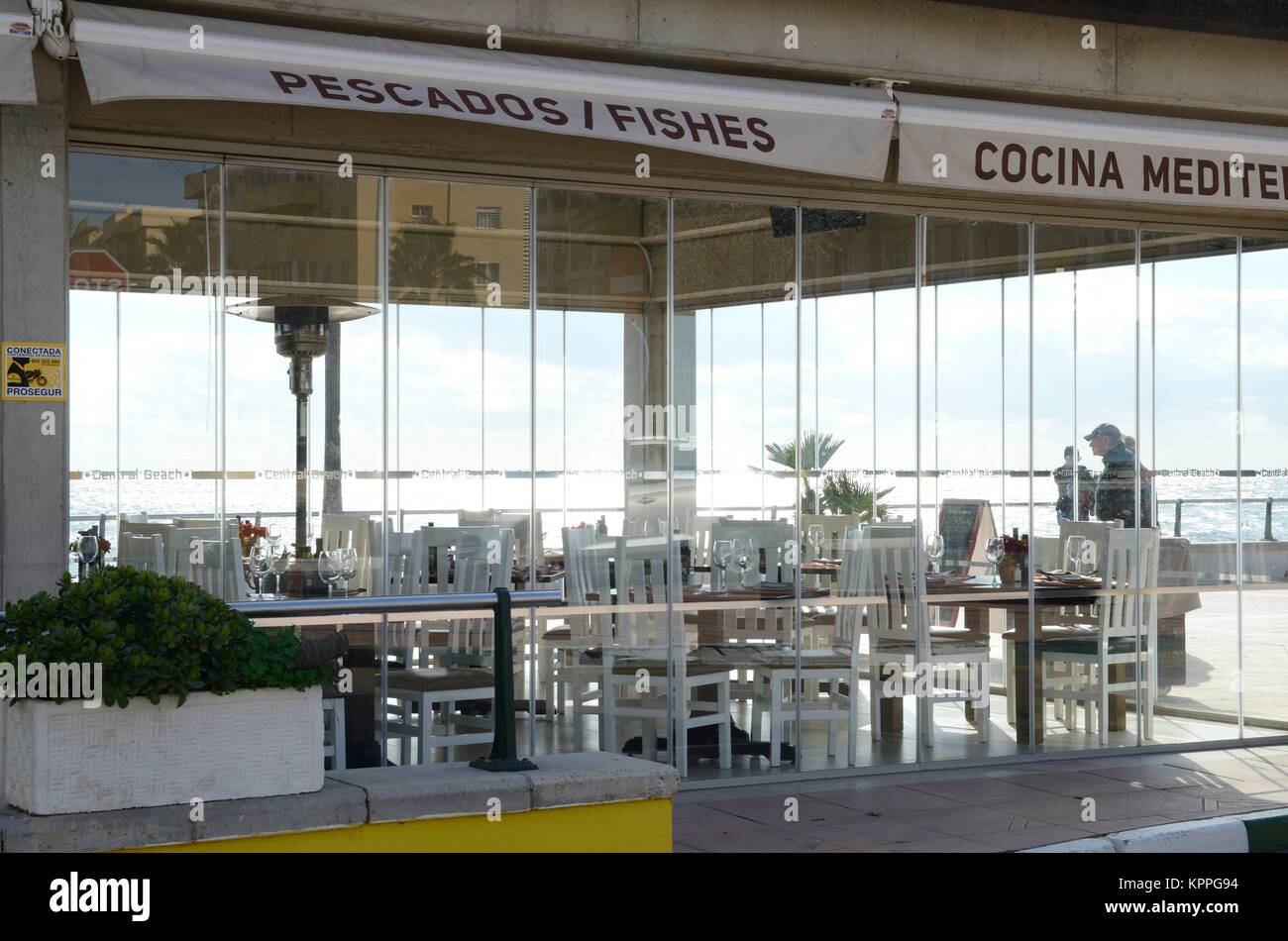Crystal restaurant next to the sea in Estepona, a town of Malaga ...