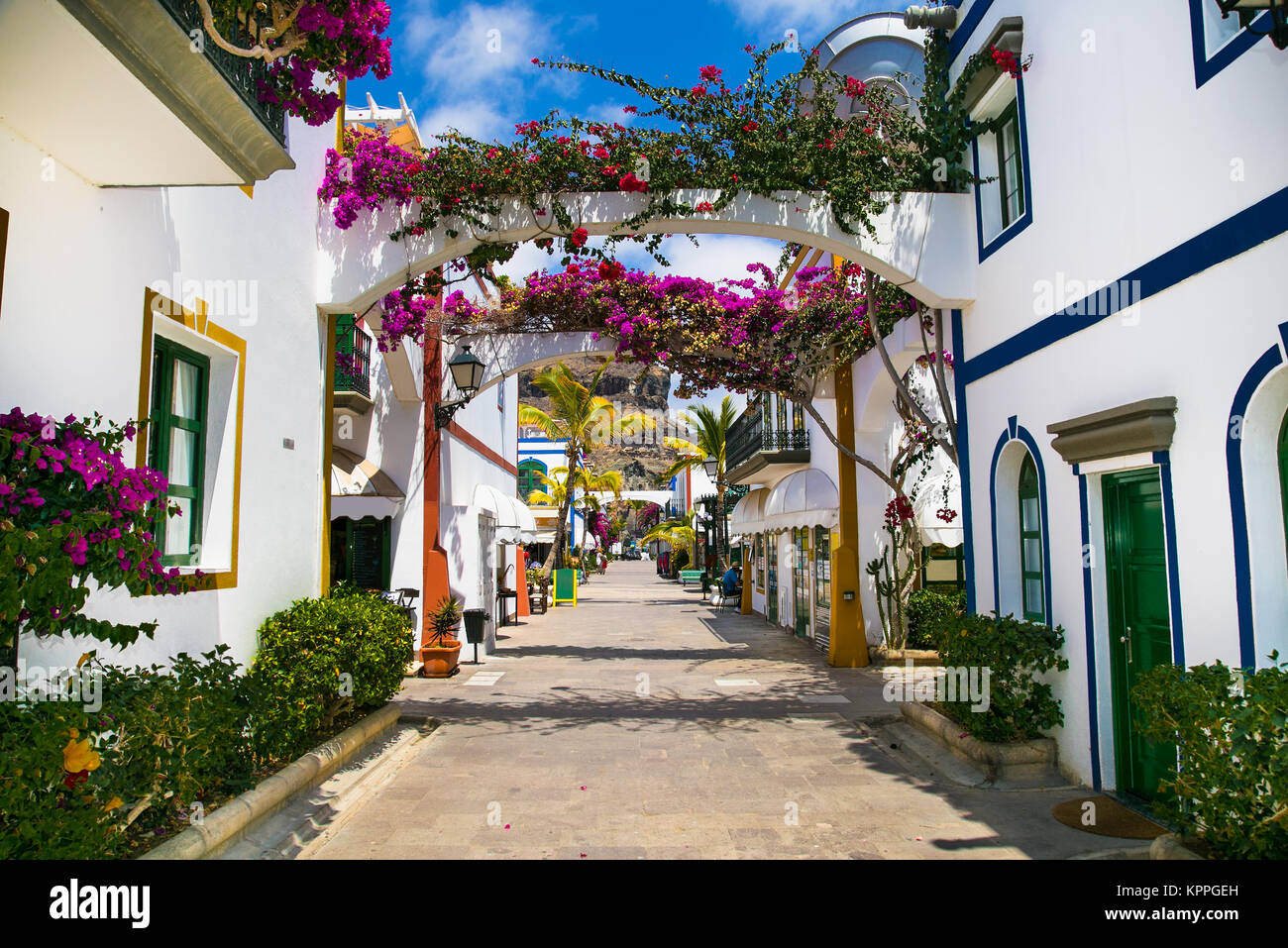 Architecture of Puerto de Mogan, a small fishing port on island Gran ...