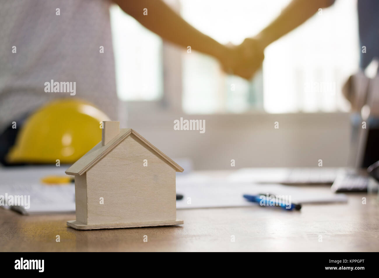 Teamwork concept, Architecture team shaking hand in building ...