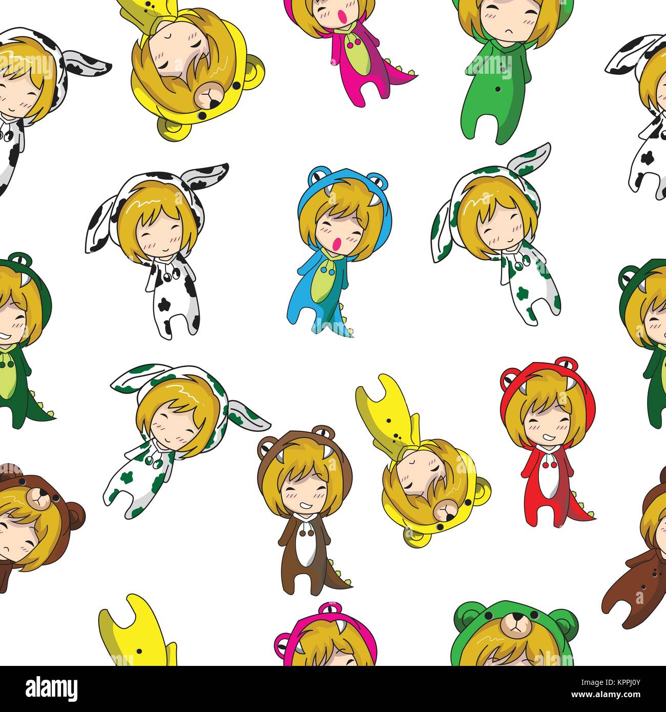 Seamless Pattern Cartoon vector hand drawn Doodles Girl character ...