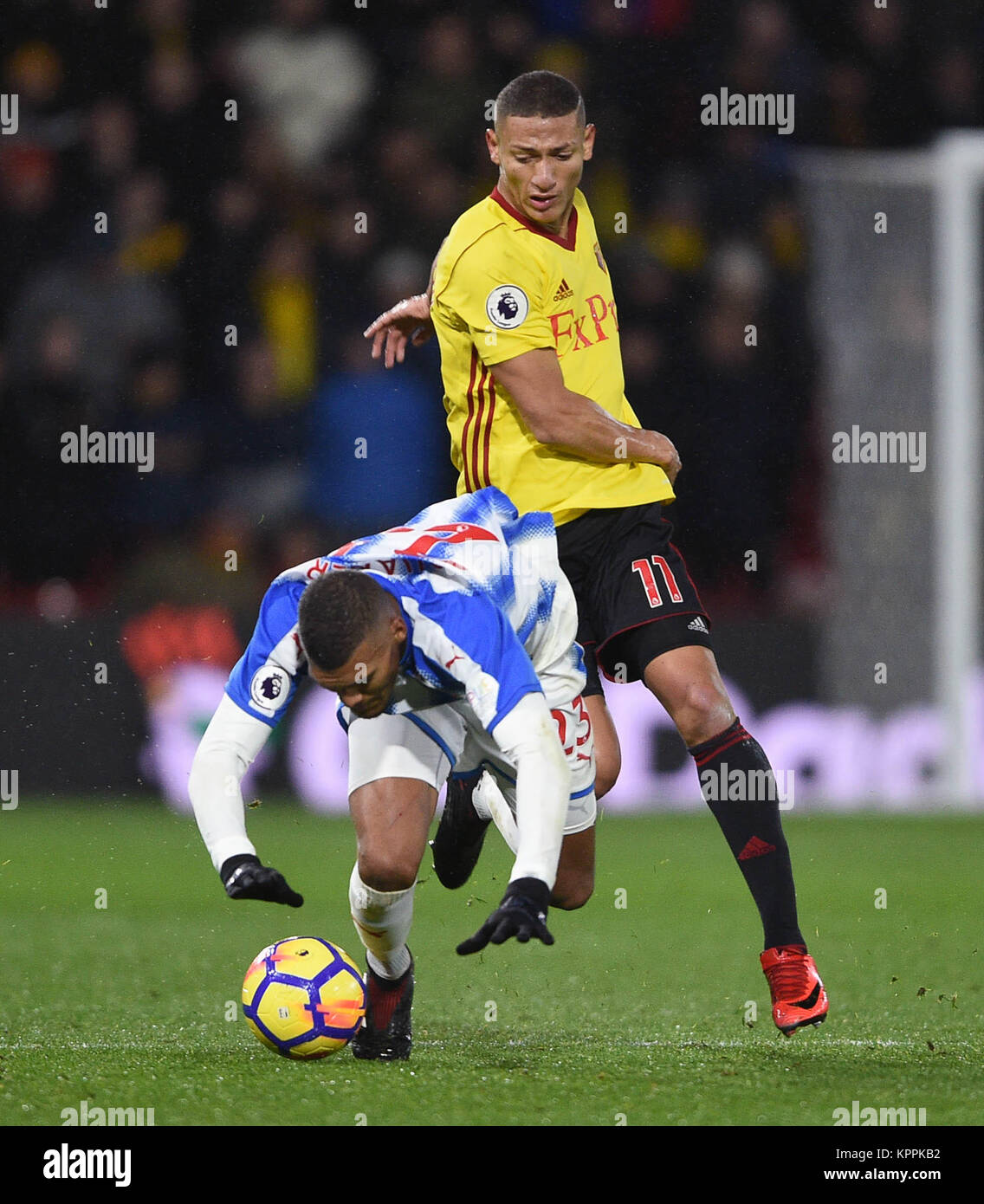 Huddersfield Town's Collin Quaner (left) and Watford's Richarlison ...