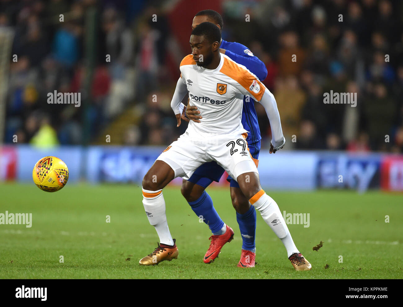 Cardiff City's Junior Hoilett (right) and Hull City's Fiyako Tomori ...