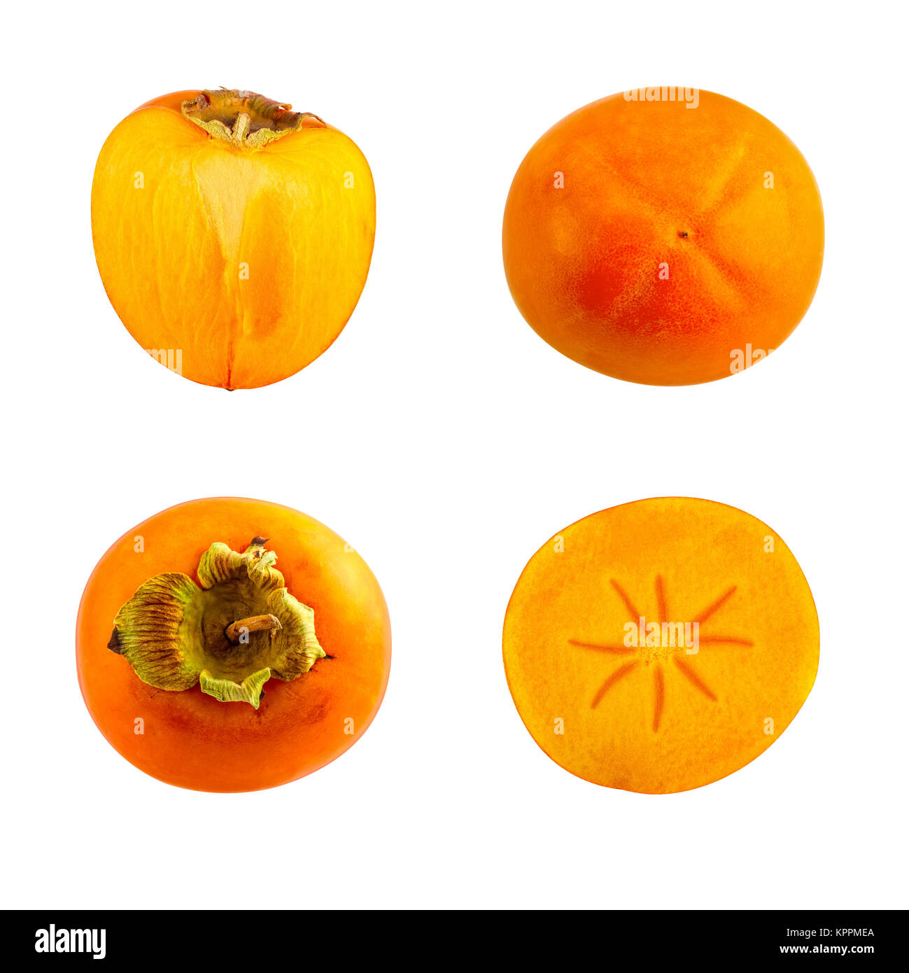 Collection of persimmon or kaki fruit isolated on white background ...
