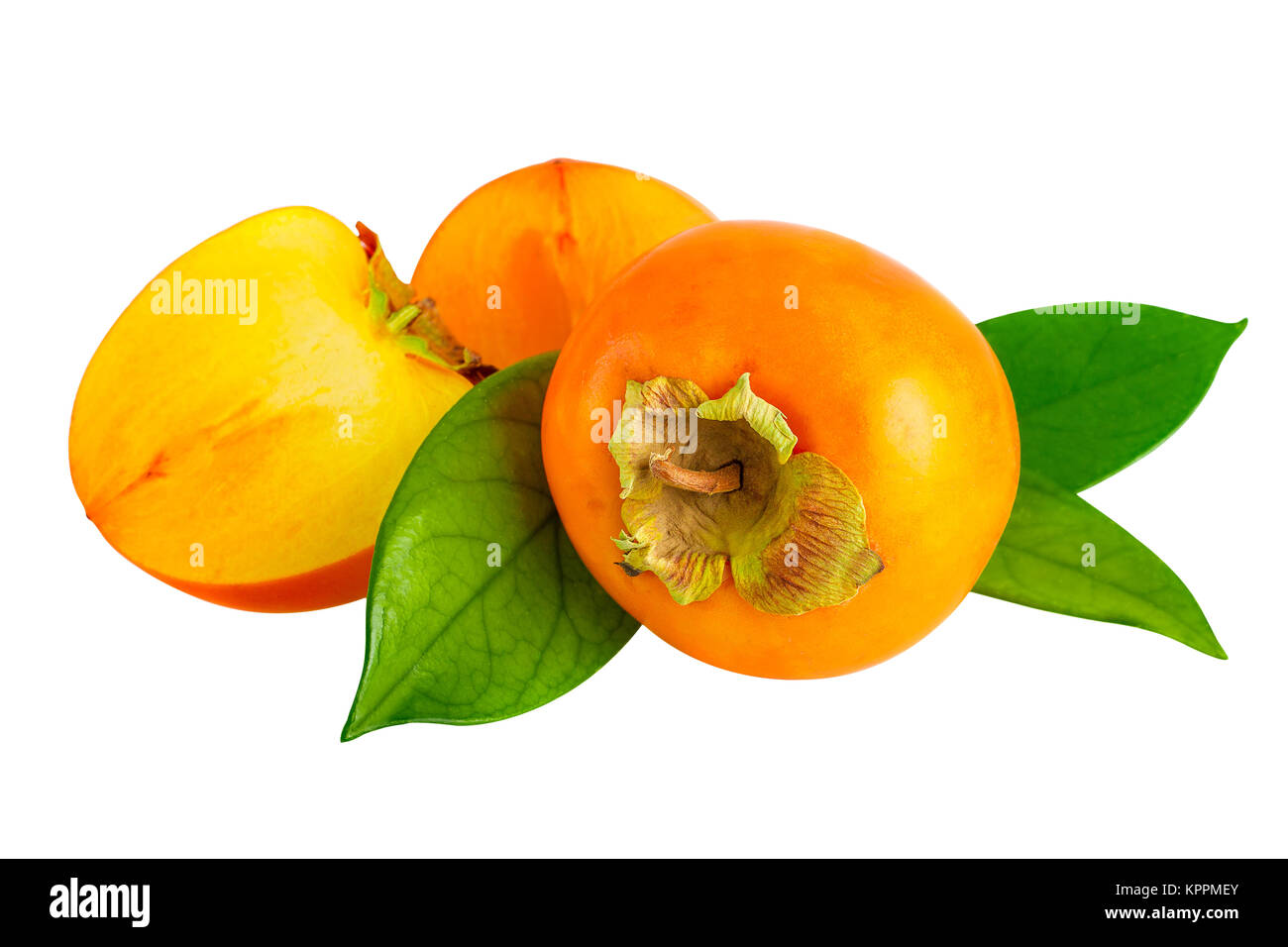 Persimmon kaki fruits isolated on white. Image included clipping path ...