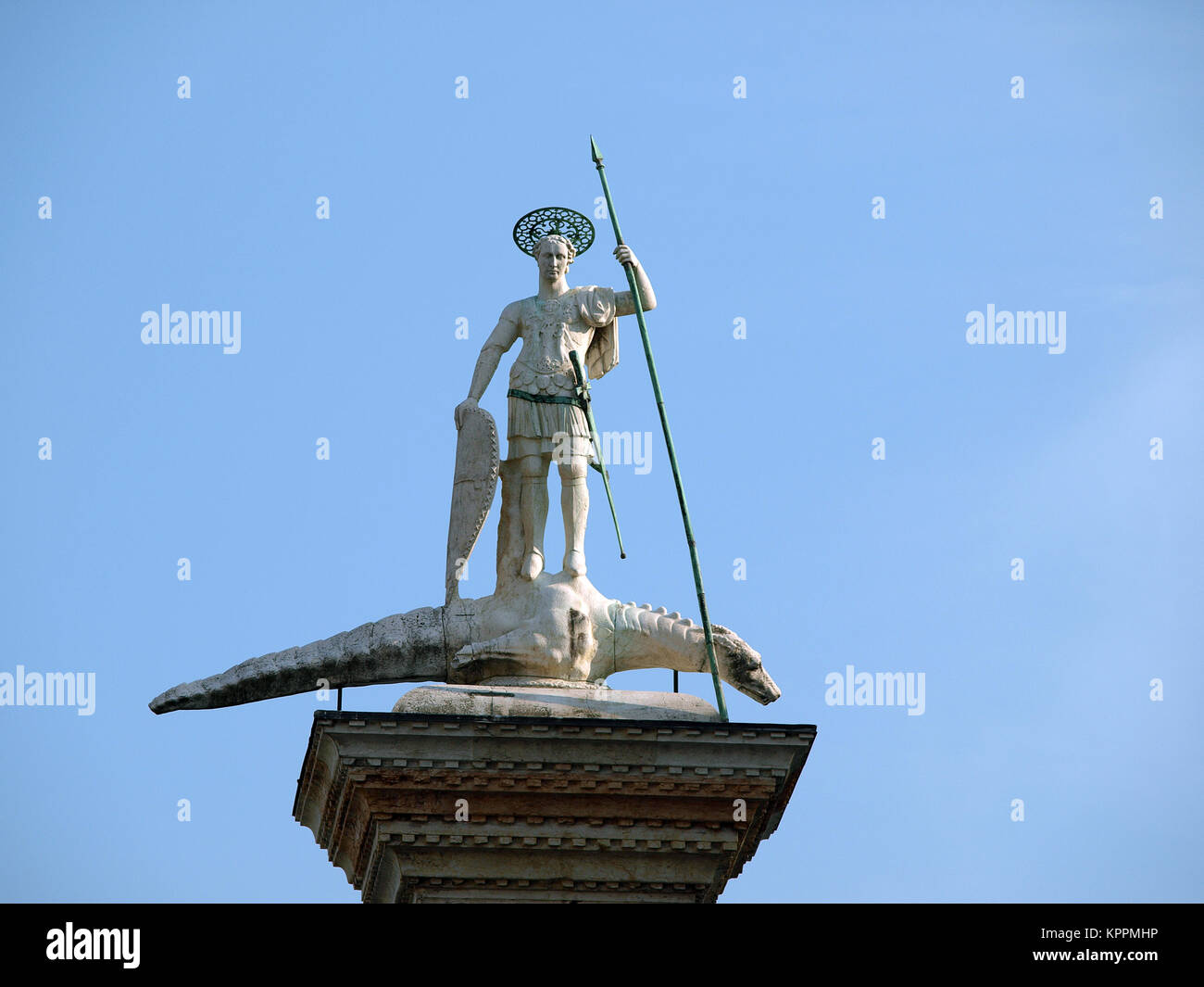 Venice. Piazetta - sculpture of St. Theodore, Venice's first patron ...