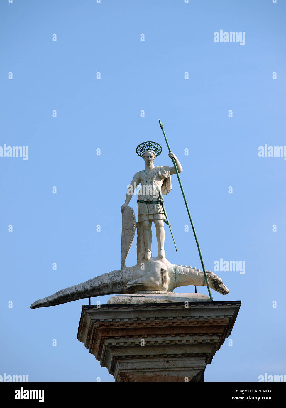 Venice. Piazetta - sculpture of St. Theodore, Venice's first patron ...