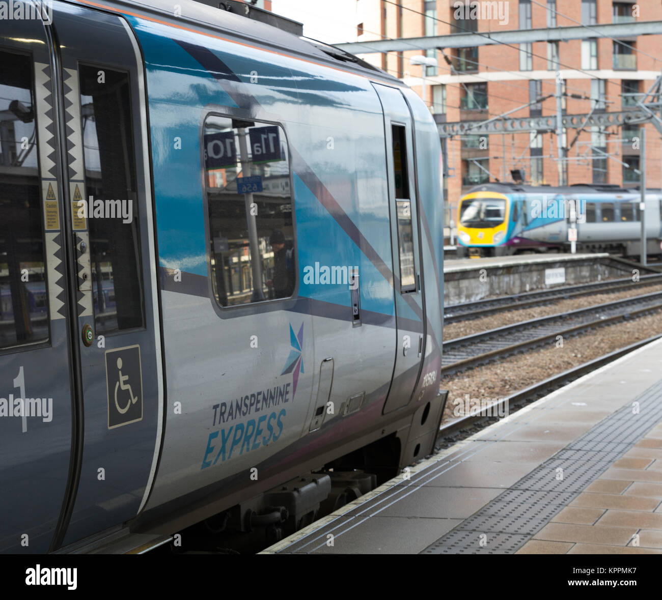 TransPennine Trans Pennine Express trains pass at Leeds Railway Station ...
