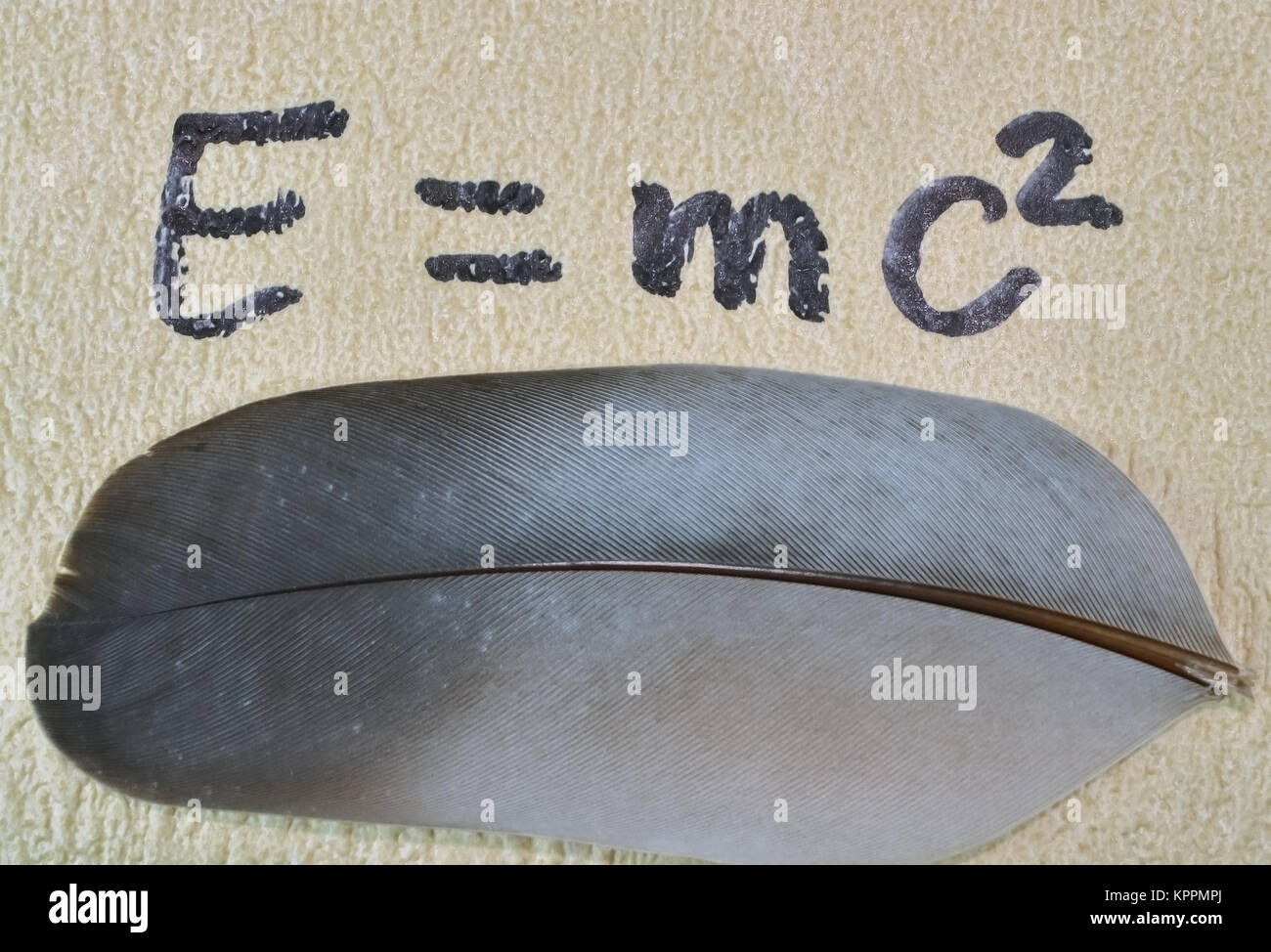 Famous equation in physics and a feather on grunge background Stock ...