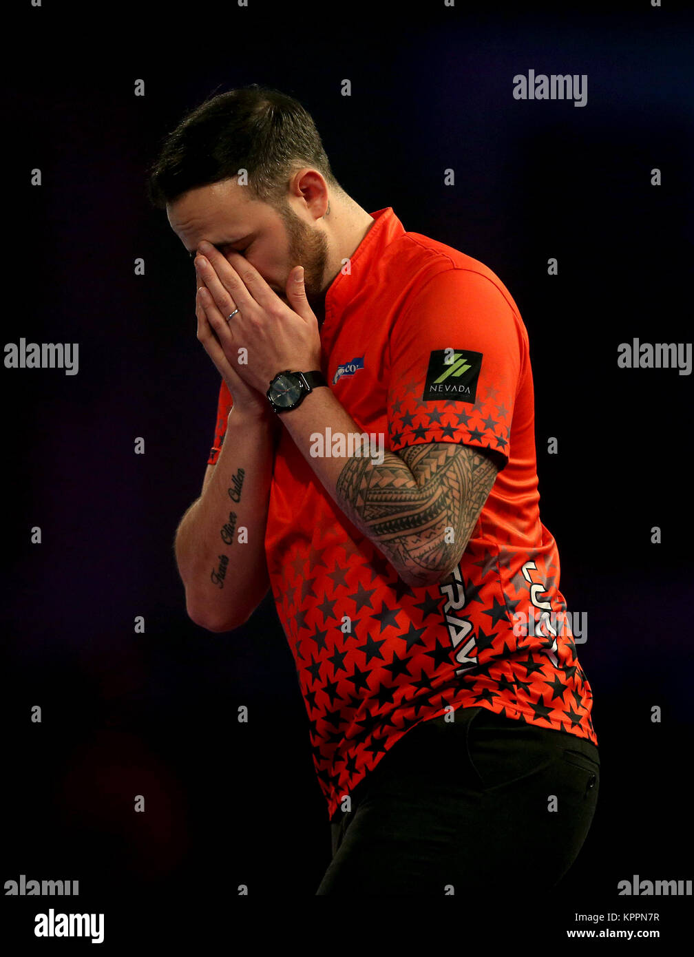 Joe Cullen reacting during day three of the William Hill World Darts ...