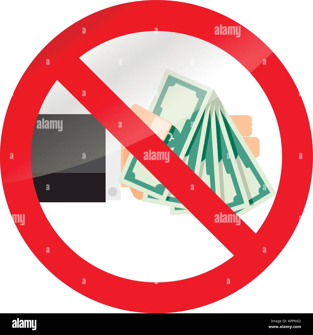 Ban cash money icon. No dollar banknote cash, stop bribe finance ...