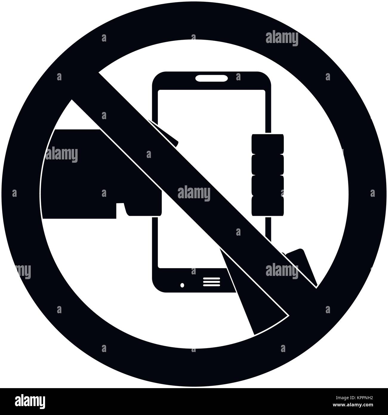 No use smartphone icon. Ban use telephone, warning zone badge ...