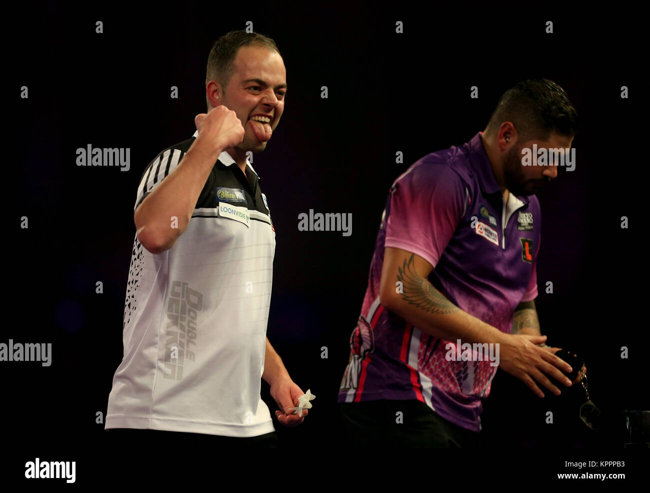 Jan Dekker celebrates winning against Jelle Klaasen during day three of ...