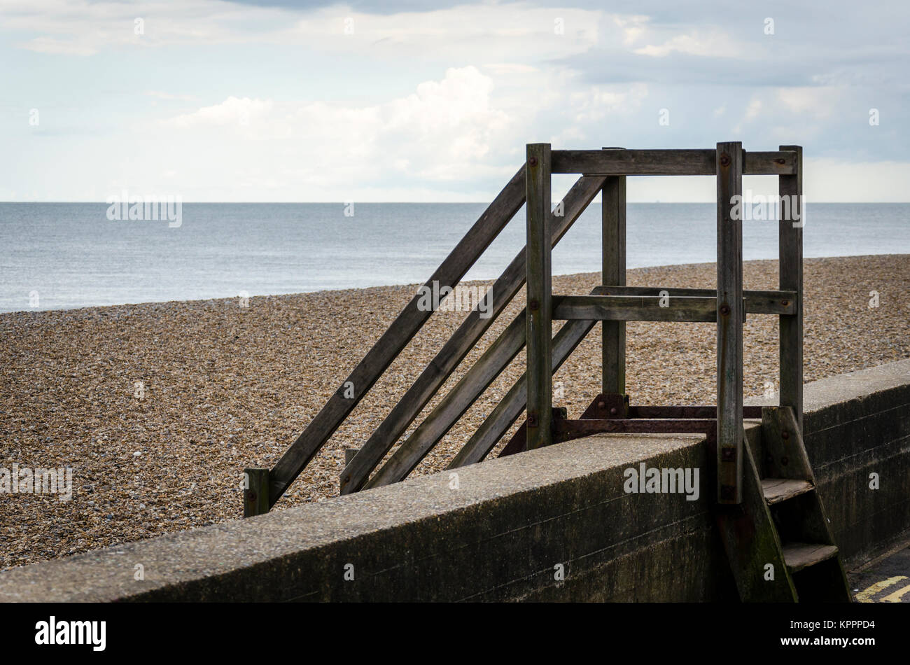 Steps onto Aldeburgh beach, Aldeburgh English coastal town in Suffolk ...