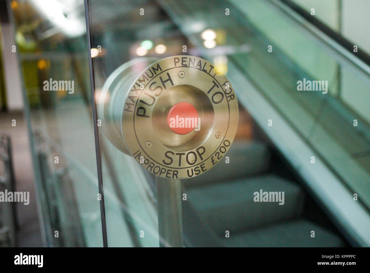 Push to stop button next to the escalator in the abandoned Waterloo ...