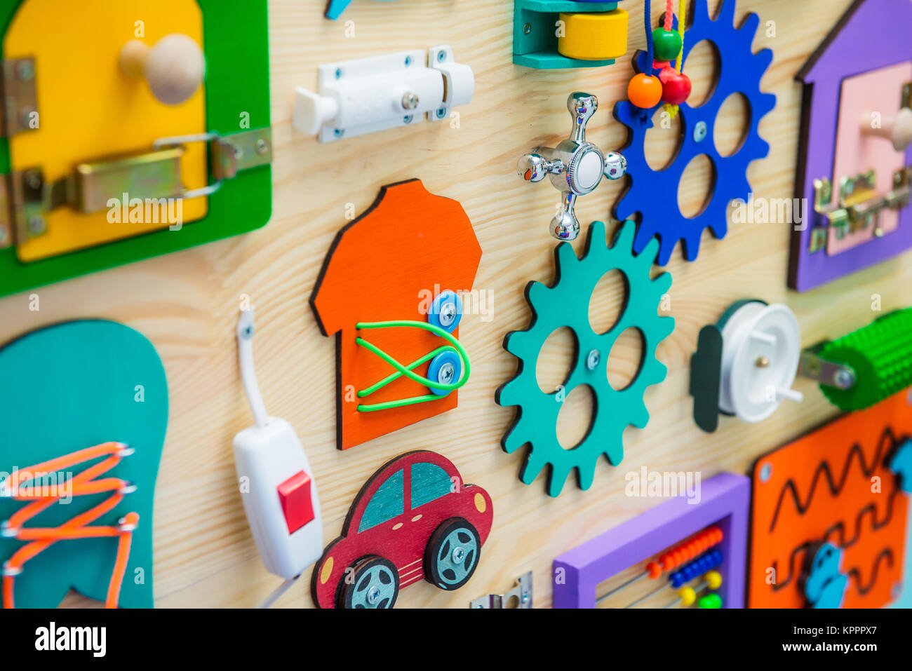 Close up bright Busy board for For children. children's educational ...