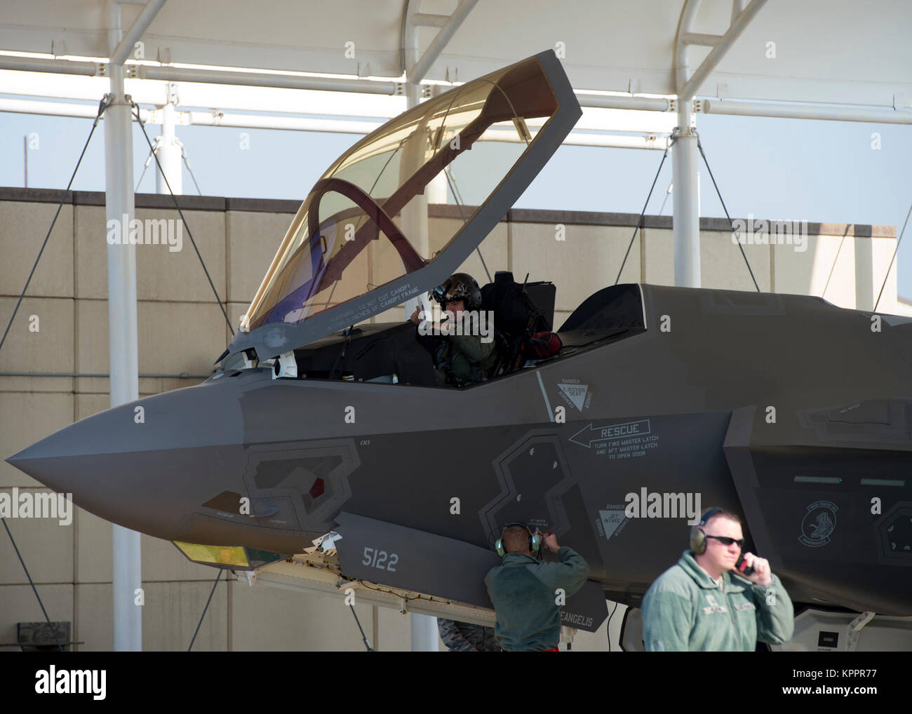 A pilot and crew chief assigned to the 34th Fighter Squadron conduct a ...