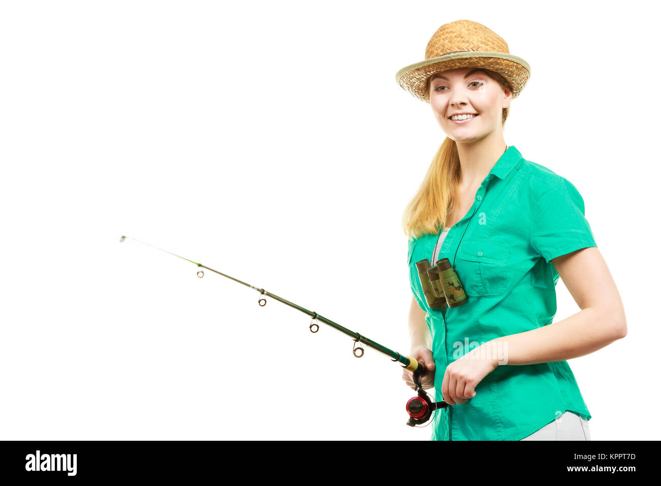 Fishery, spinning equipment, angling sport and activity concept. Happy ...