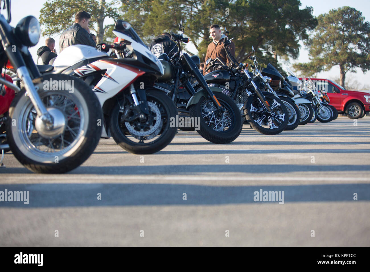 Motorcycles are staged before the Marine Tactical Air Command Squadron ...