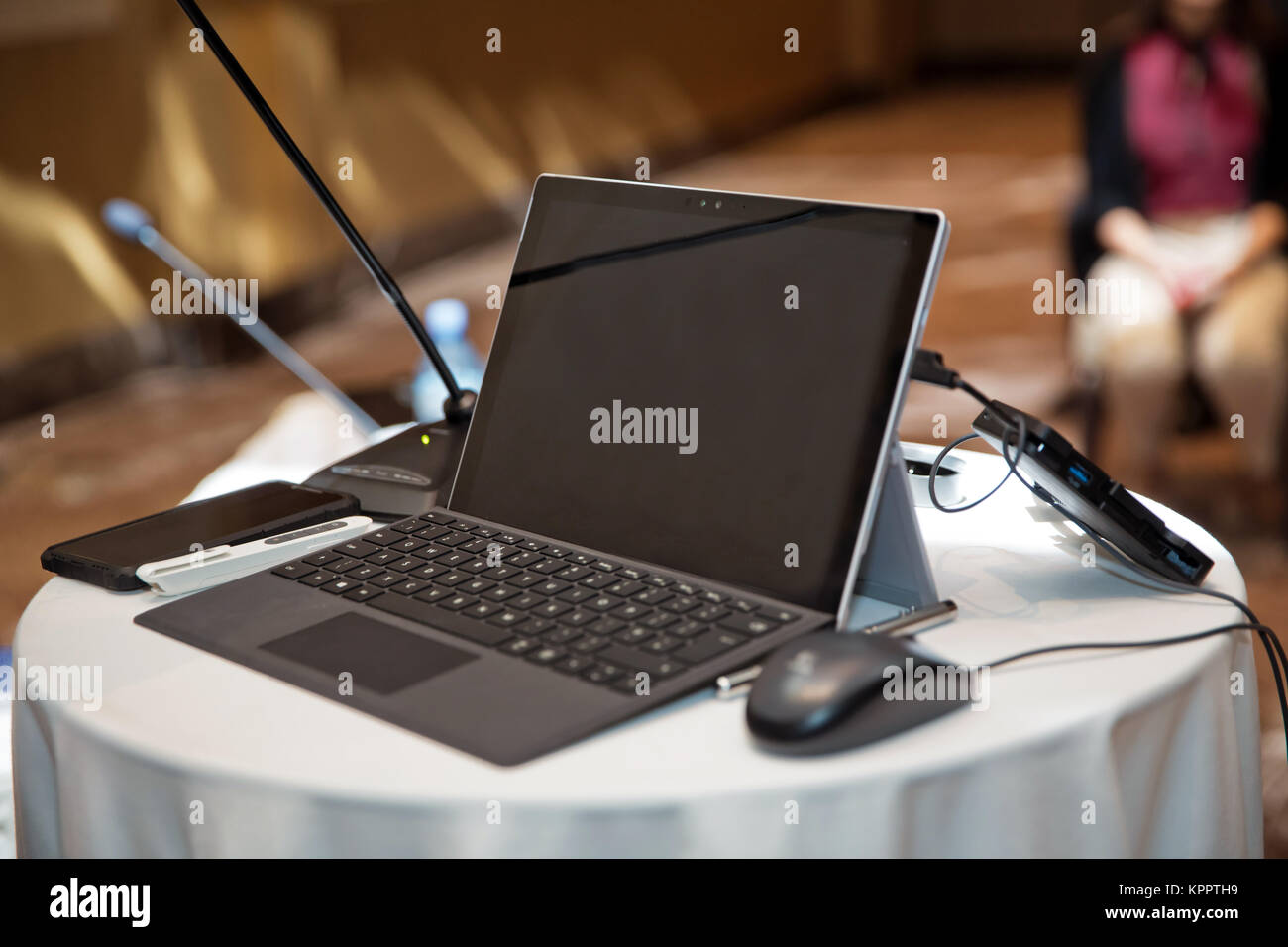 At the conference computer table Working process photo.Woman working ...