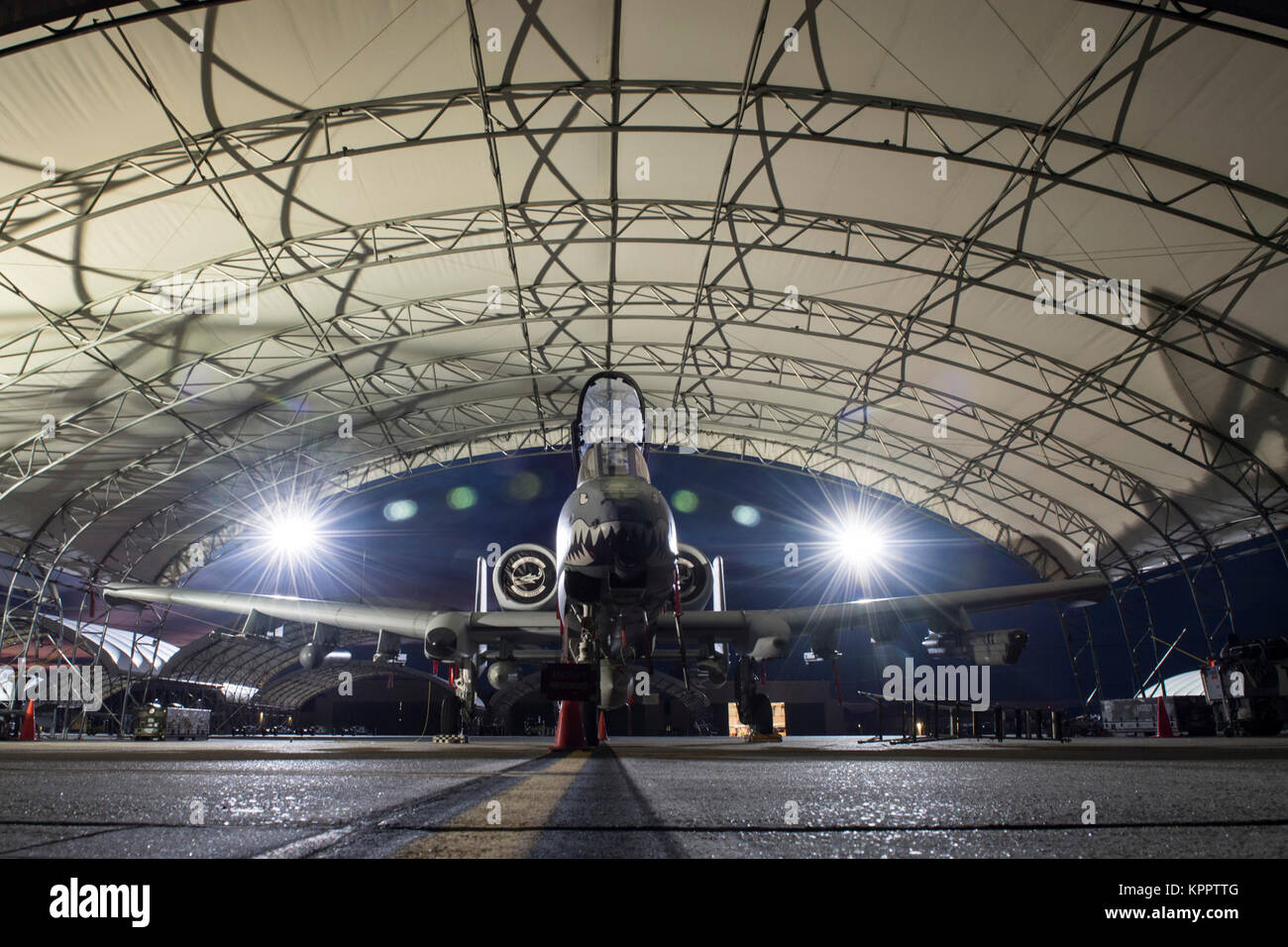 A U.S. Air Force A-10C Thunderbolt II rests on the flightline during an ...