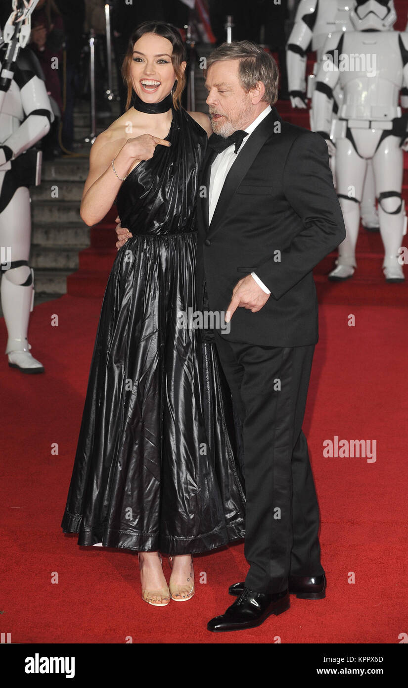 Daisy Ridley and Mark Hamill attend the European Premiere of Star Wars ...