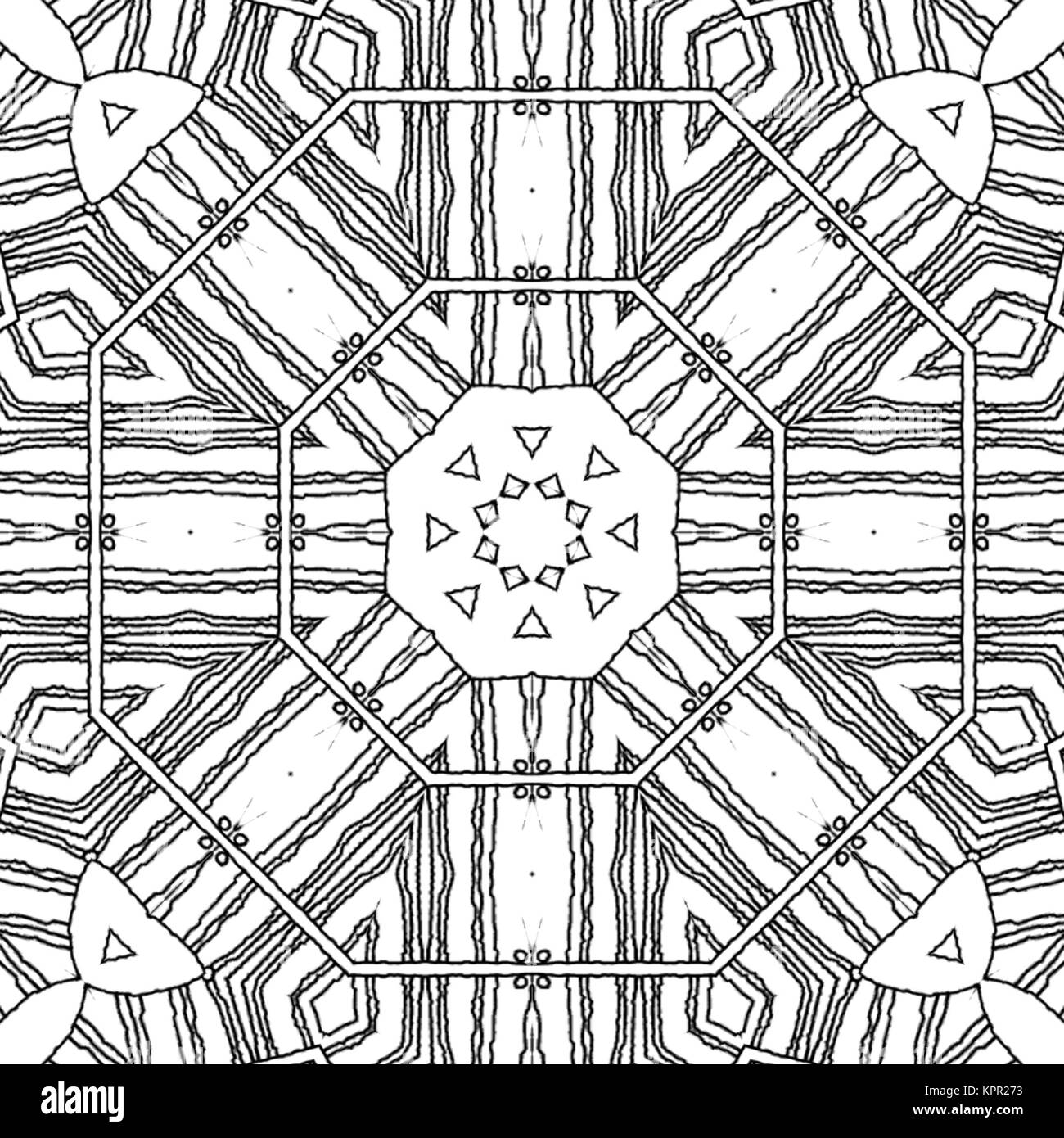 Abstract seamless coloring page. Monochrome mandala, hexagon pattern ...