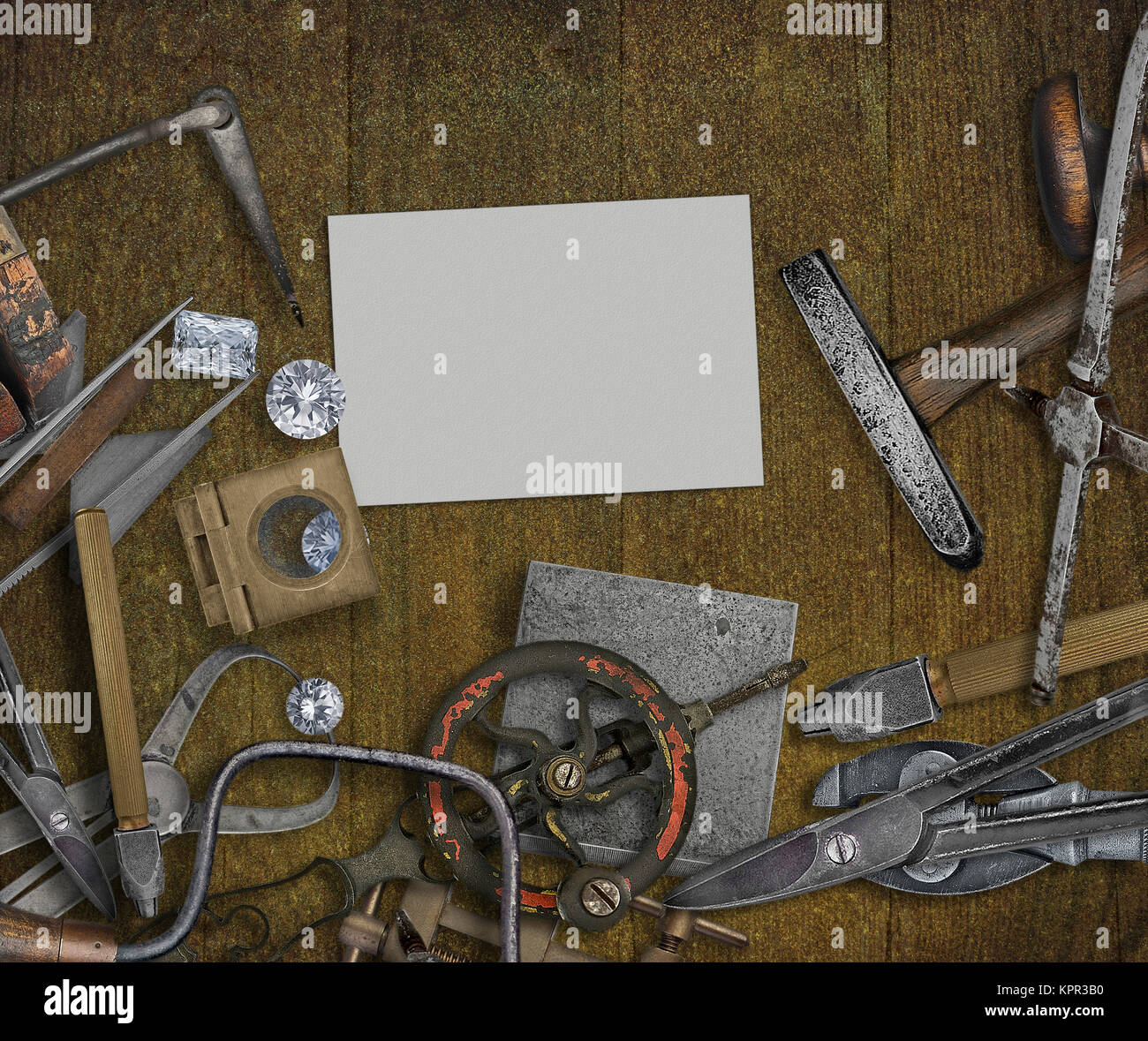vintage jeweler tools and diamonds Stock Photo - Alamy