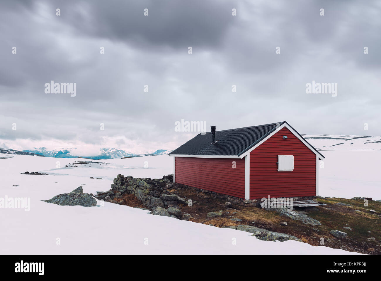 Typical norwegian red wooden house Stock Photo - Alamy